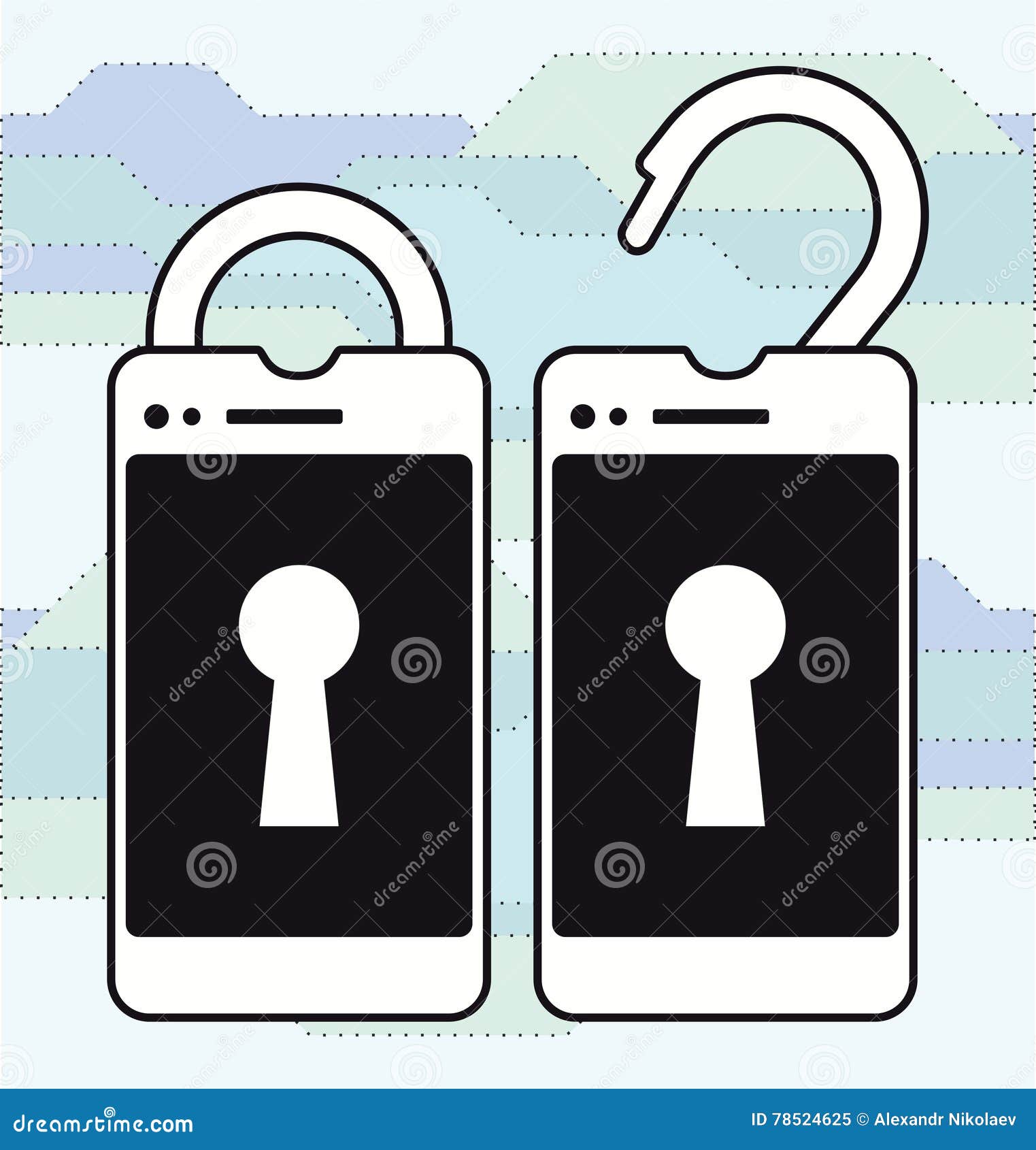 Locked and Unlocked Smart Phone Stock Vector - Illustration of device ...