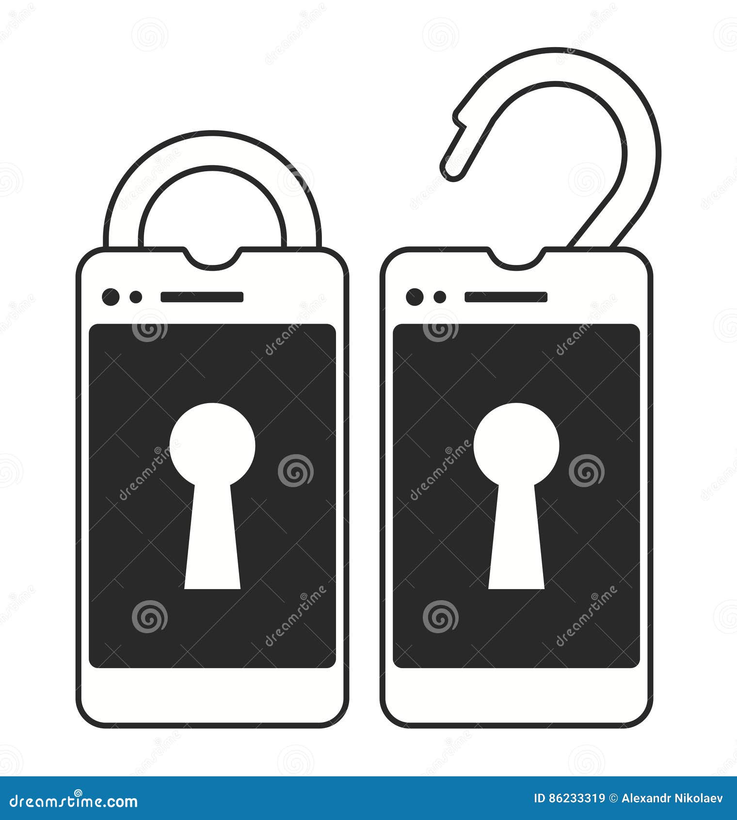 Locked and Unlocked Smart Phone Stock Vector - Illustration of icon ...