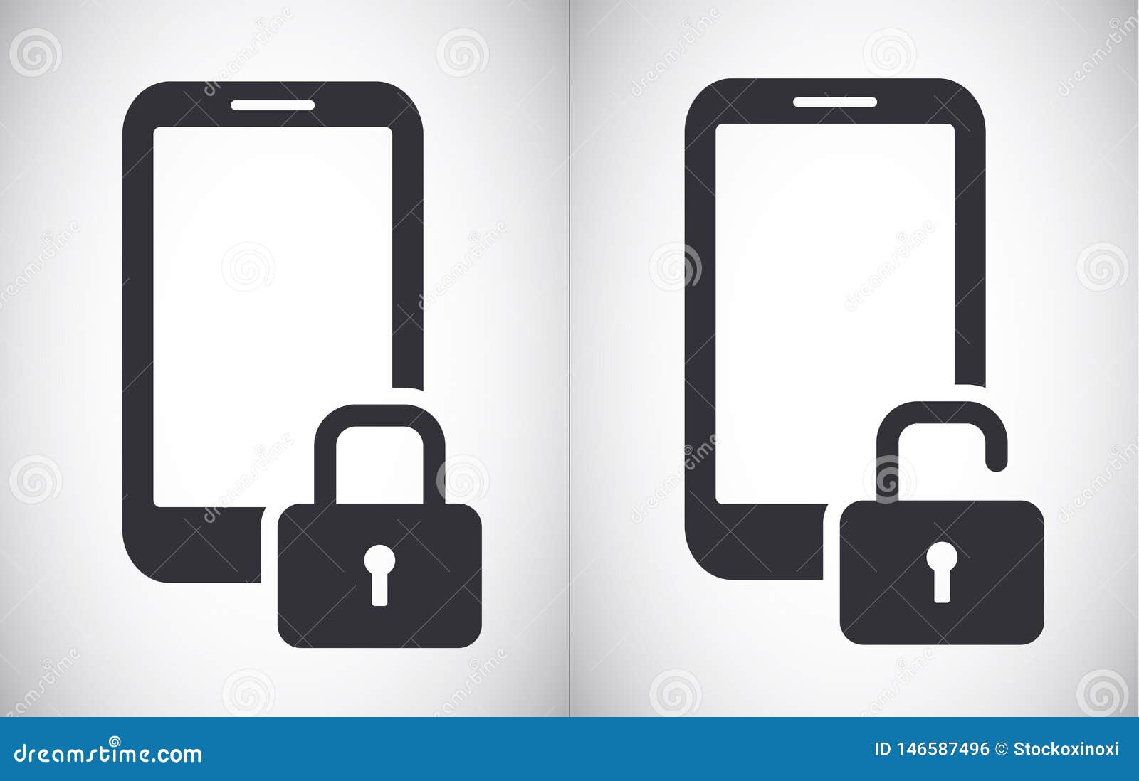 Locked and Unlocked Smartphone Tablet Security Vector Icon Symbol Stock ...