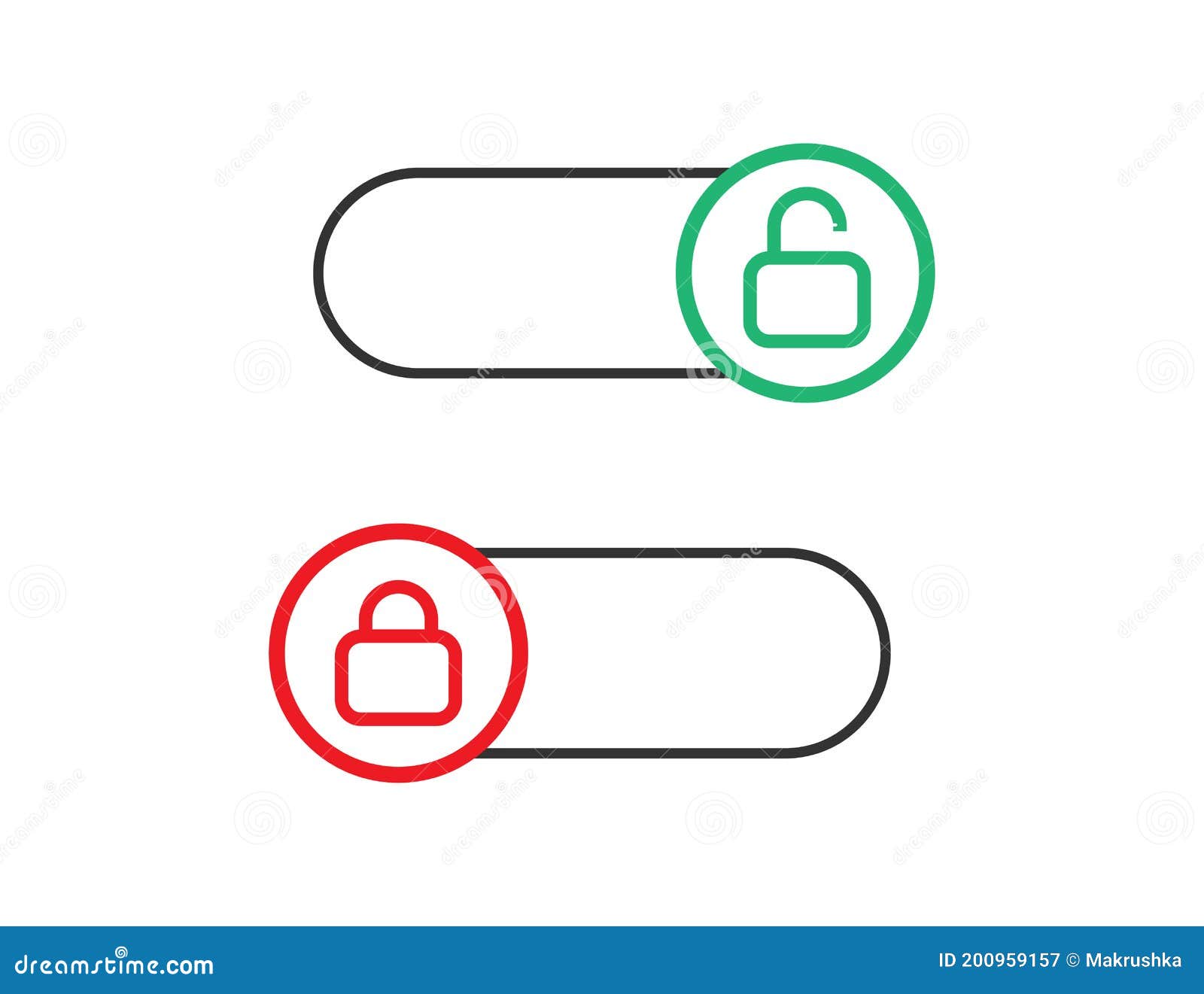 Locked and Unlocked Toggle. Switch on and Off. Control Slider. Red and ...