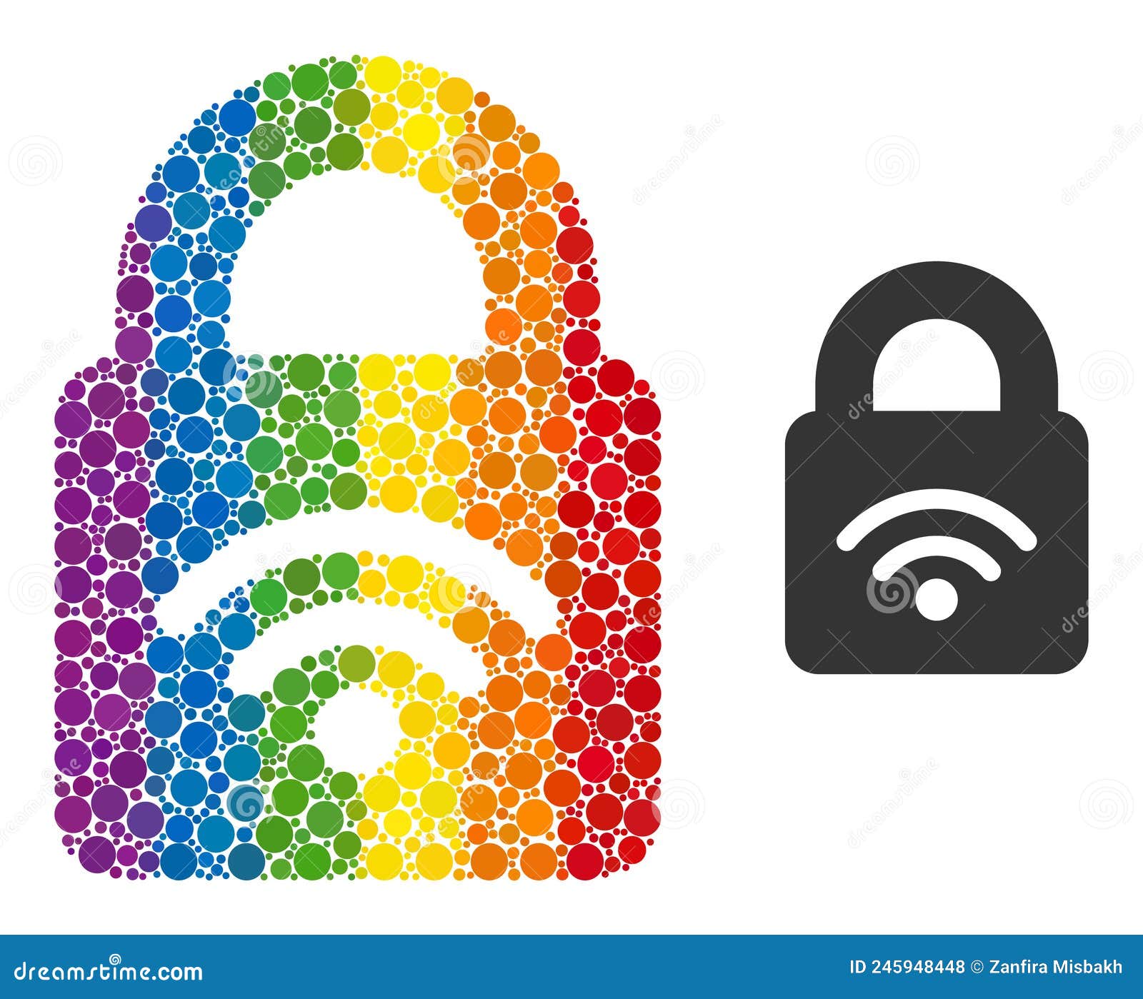 Dotted Locked Wi-Fi Mosaic Icon of Rainbow Spheres Stock Vector ...
