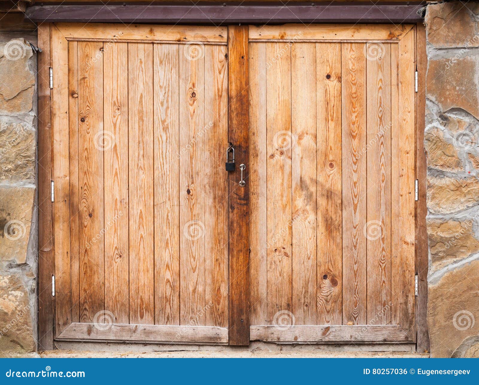 Locked Wooden Gate in Stone Wall, Texture Stock Photo - Image of ...