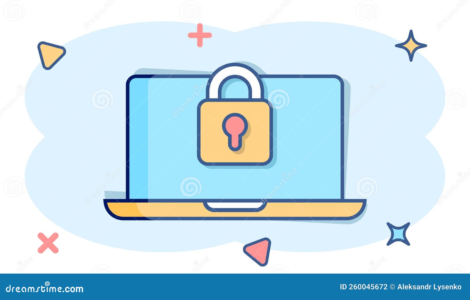 Locker Computer Icon in Comic Style. Padlock Laptop Cartoon Vector ...