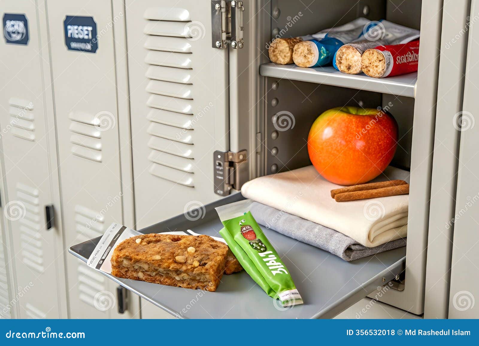 A Locker Containing a Protein Bar, Fruit, or Snack Pack. Generated ...