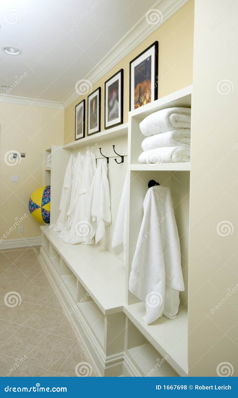 Locker Room with Bathrobes Towels Stock Photo - Image of trim, custom ...