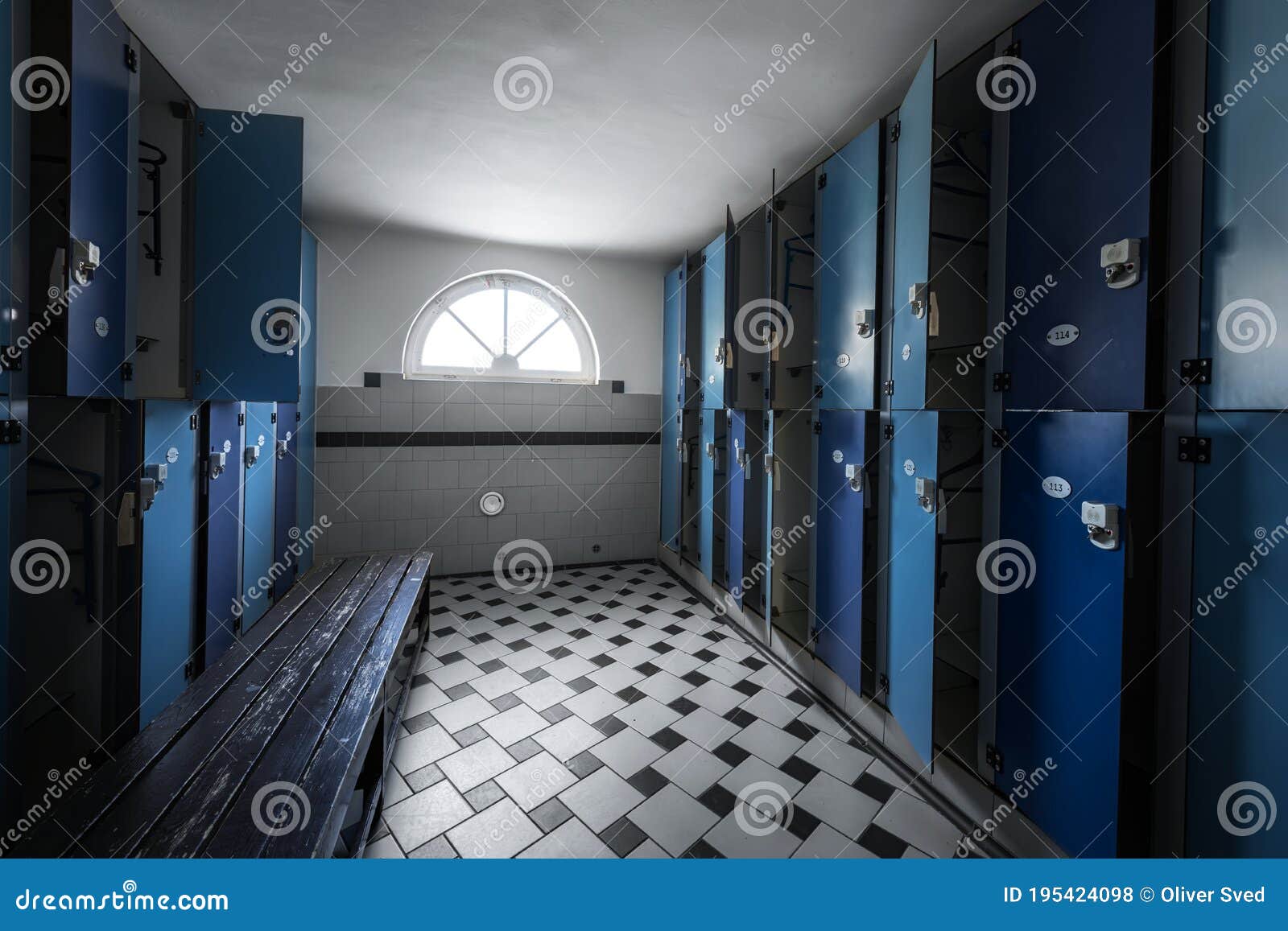 Locker Room with Modern New Lockers Stock Photo - Image of blue, room ...