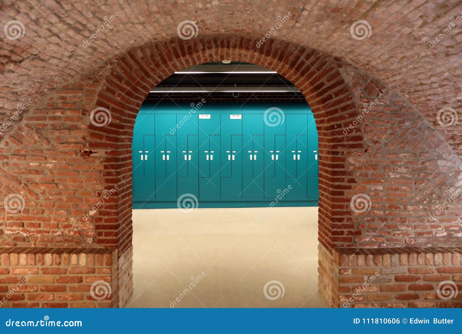 Lockers in basement stock photo. Image of design, architecture - 111810606
