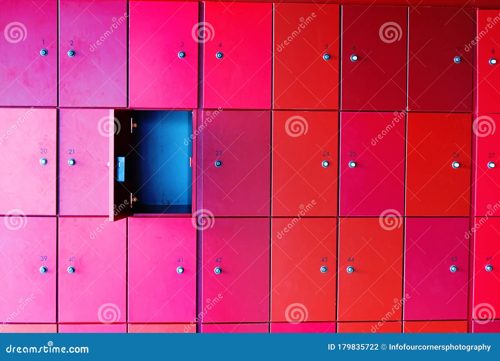 Lockers with One Locker Open Stock Photo - Image of rows, package ...