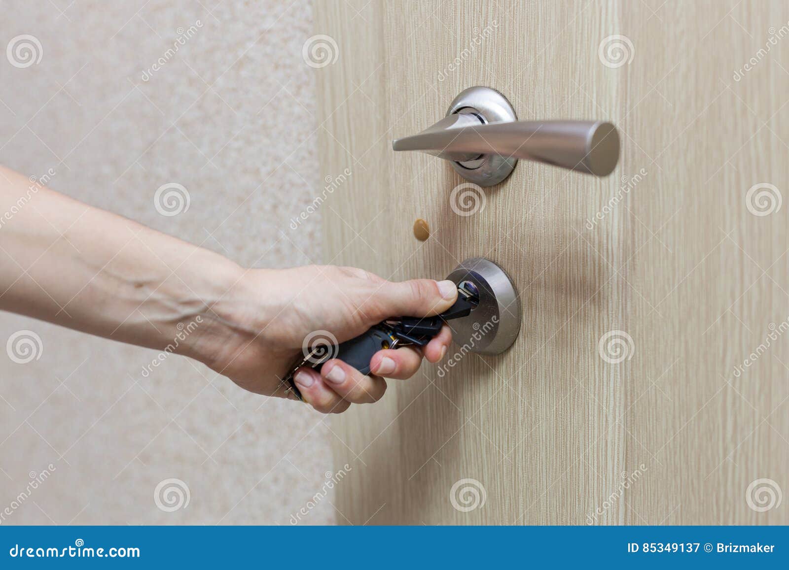 Locking Up or Unlocking Door with Key in Hand. Stock Image - Image of ...