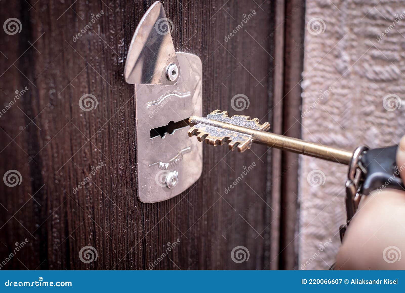 Locking Up or Unlocking Door with Key in Hand. Side View. Stock Image ...