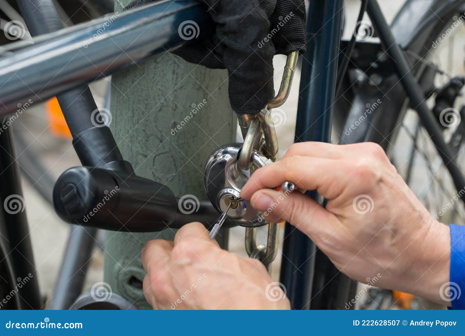 Lockpicker Fixing Lock of Cycle Stock Image - Image of lockpick ...