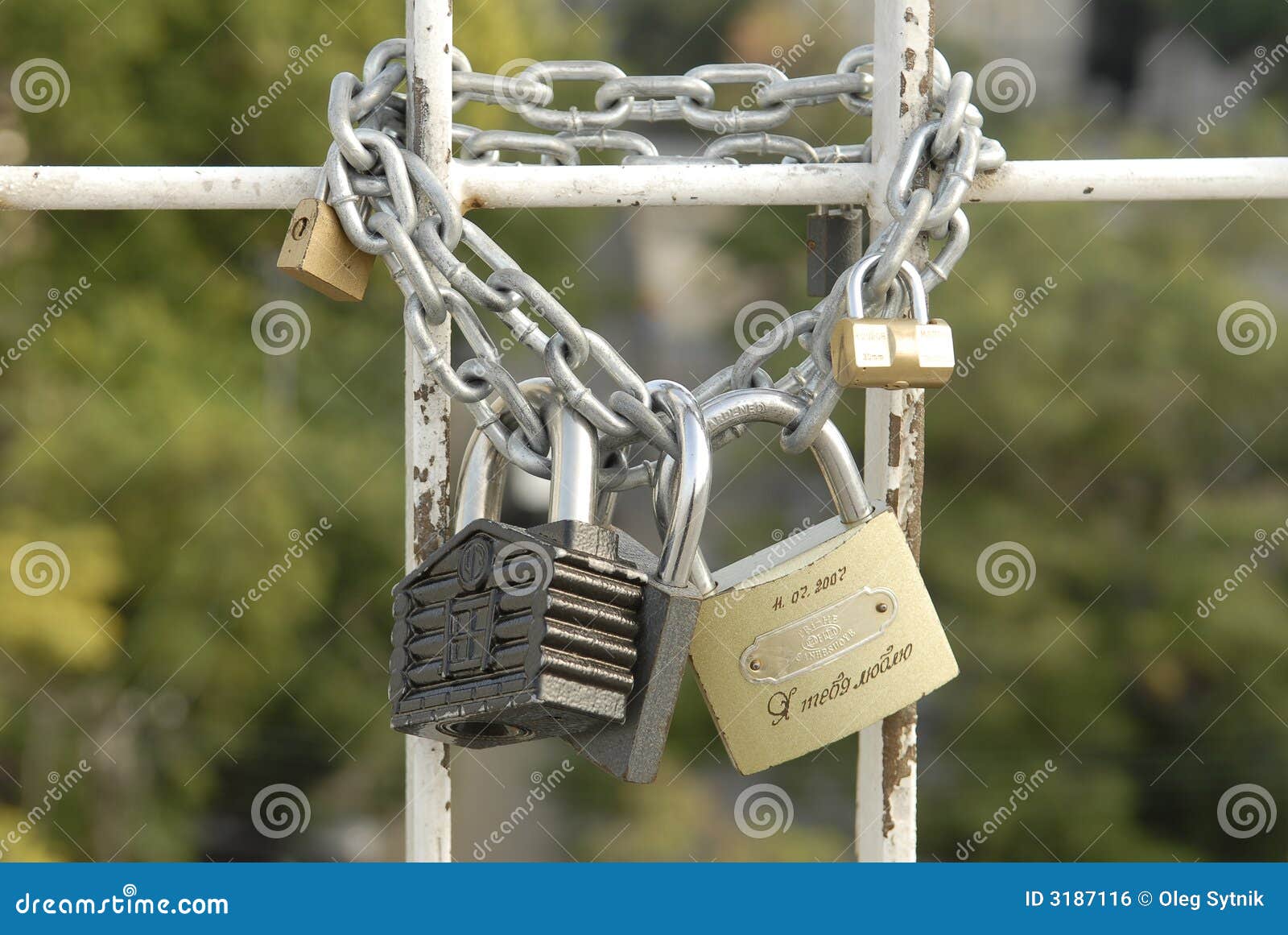 Locks on a chain stock photo. Image of symbol, padlock - 3187116