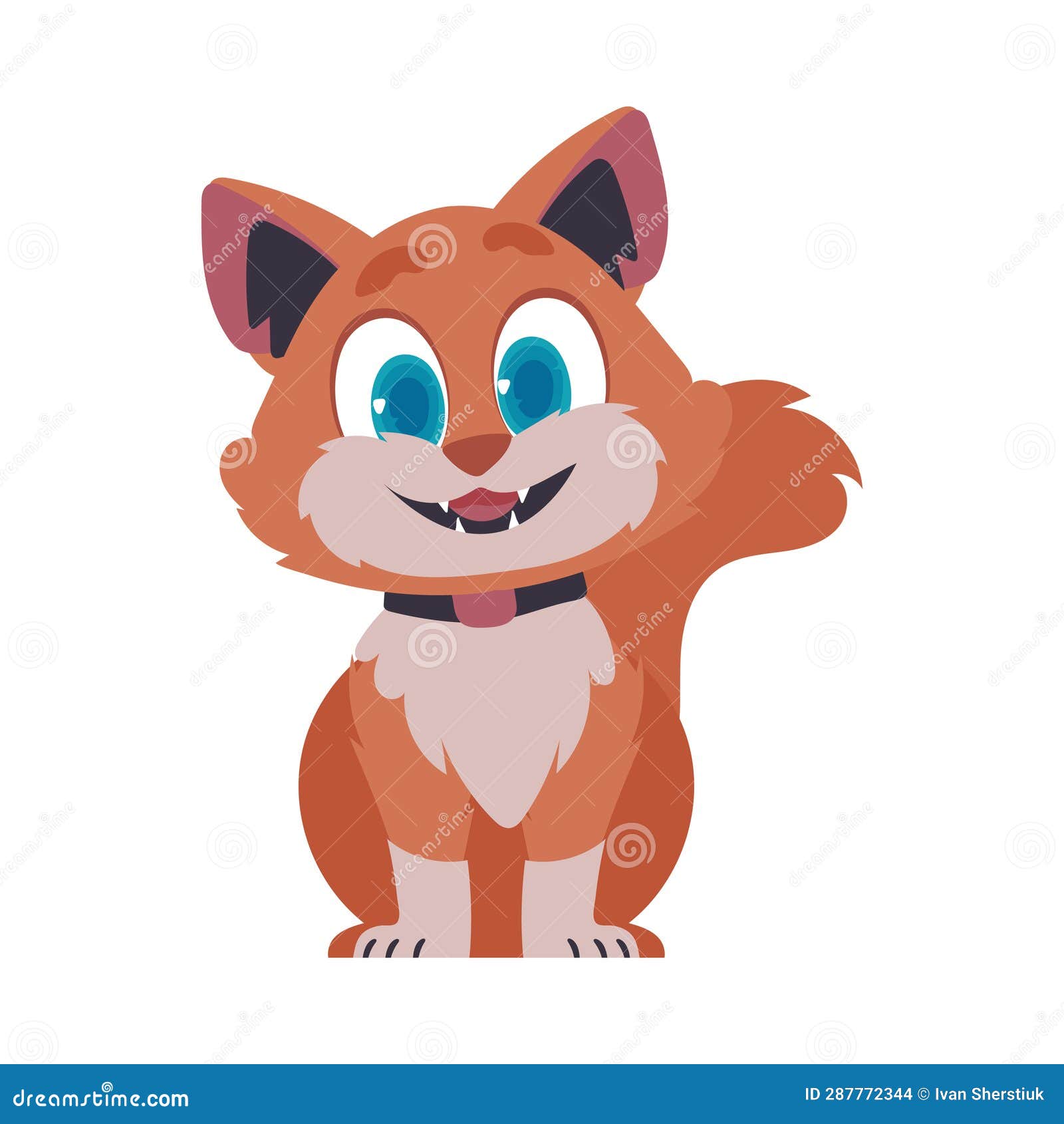 Locks in Cheerful Blushing Cat. Grinning Cat. Cartoon Style, Vector ...