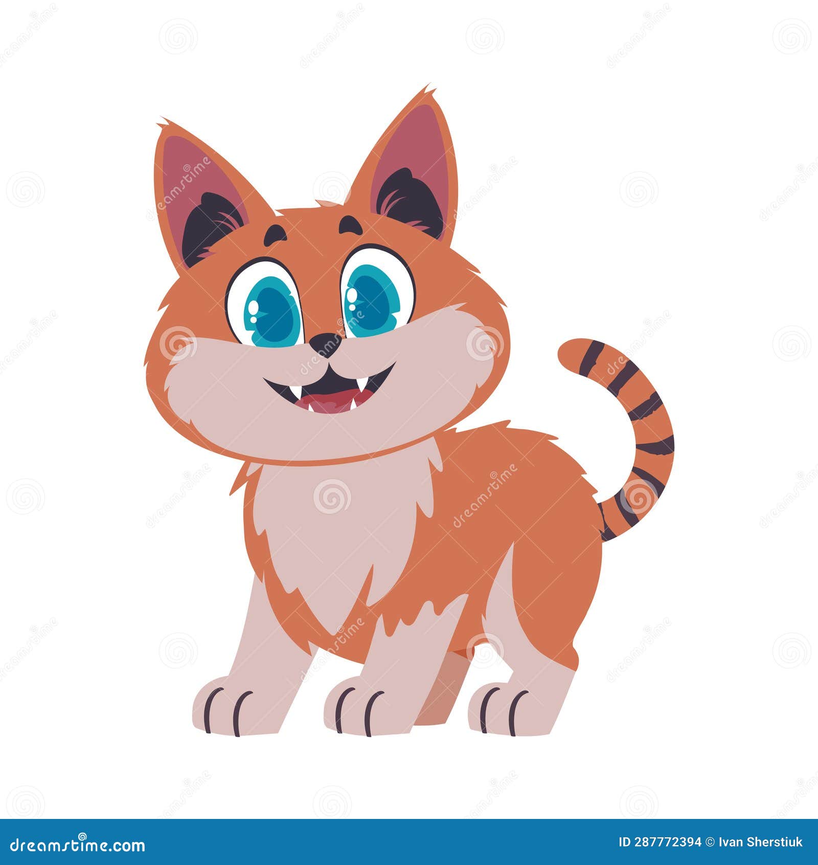 Locks in Cheerful Blushing Cat. Grinning Cat. Cartoon Style, Vector ...