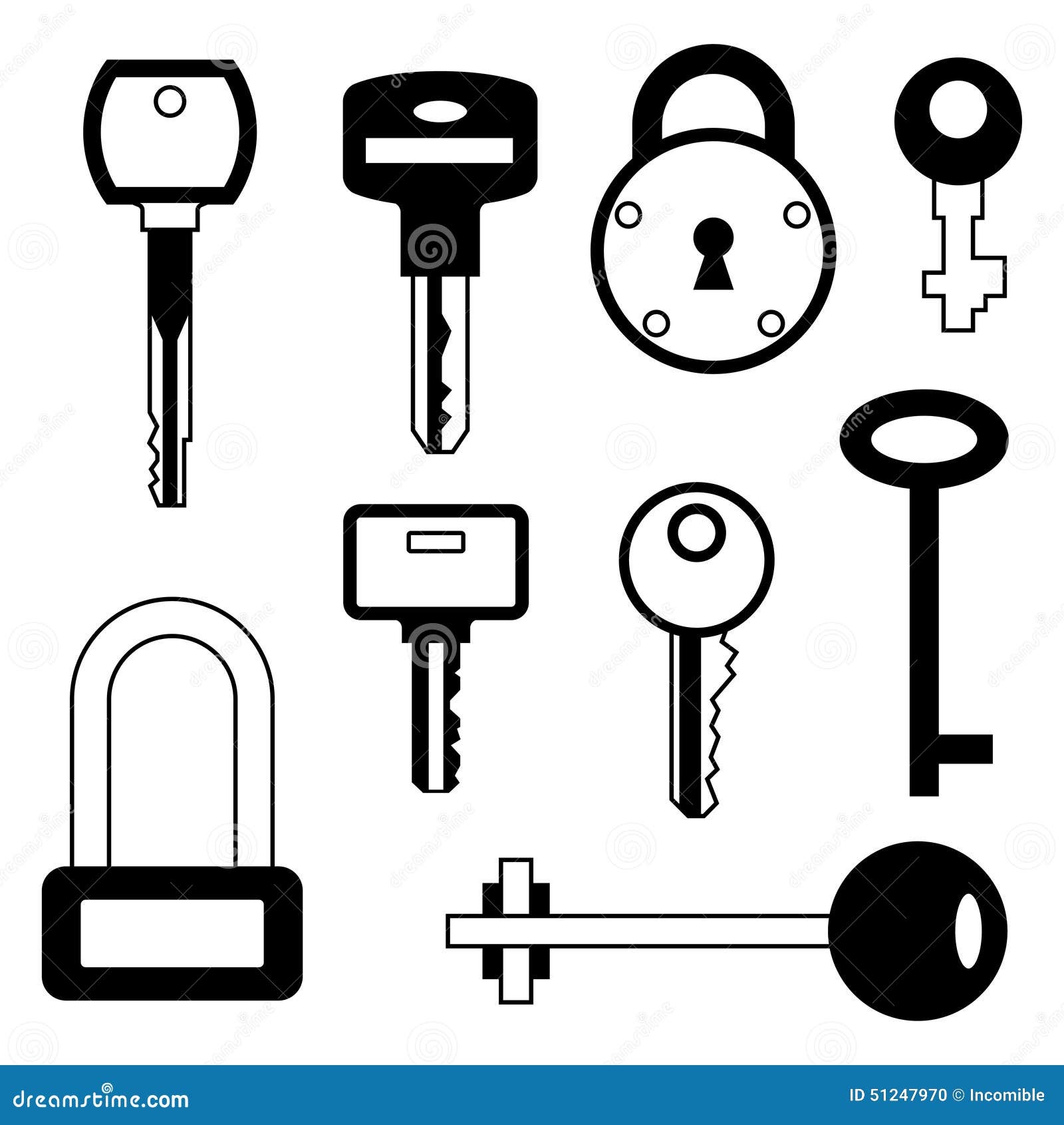 Locks and Keys Icons Set in Flat Style Stock Vector - Illustration of ...