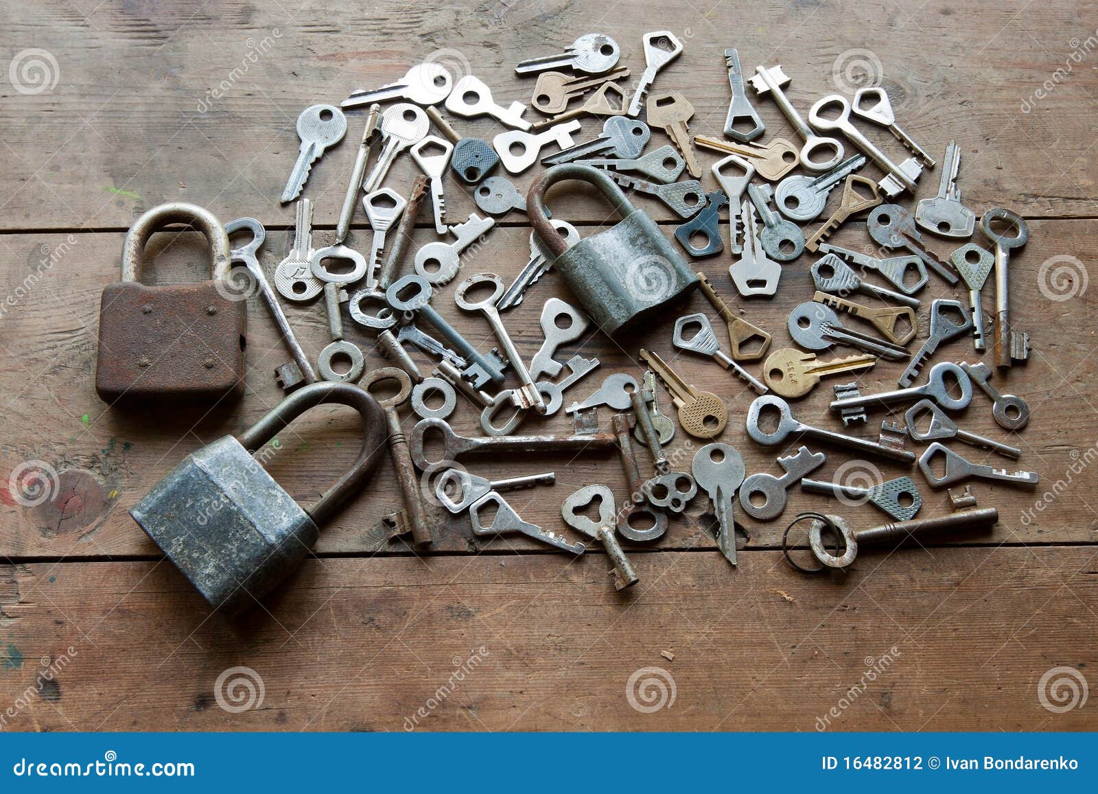 Locks and Keys on Wooden Table Stock Photo - Image of mixed, idea: 16482812