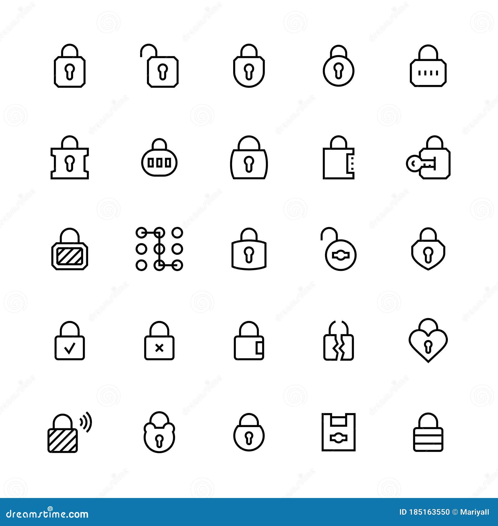 Locks Vector Icon Set in Thin Line Style Stock Vector - Illustration of ...