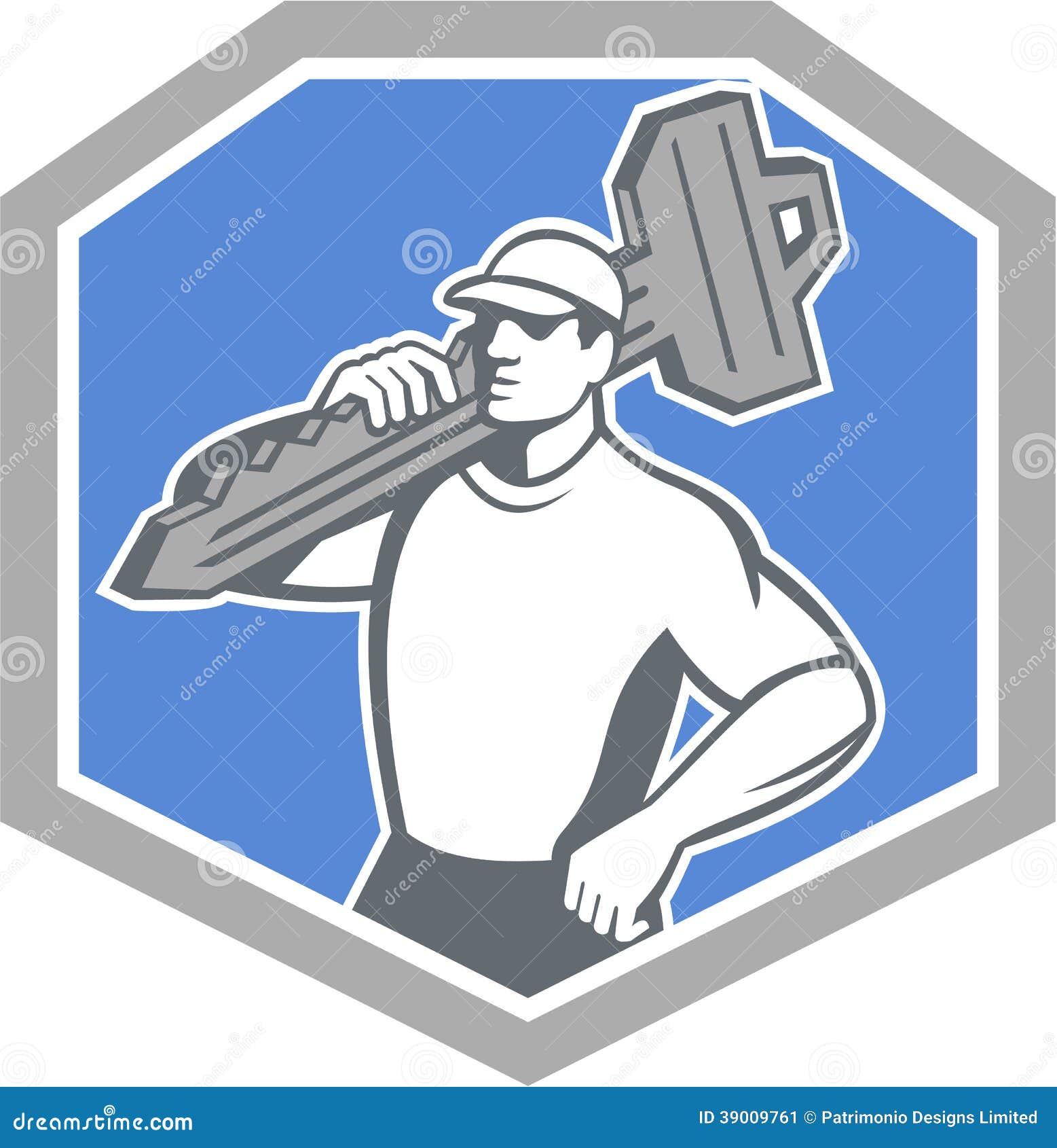 Locksmith Carry Key Shield Retro Cartoon Vector | CartoonDealer.com ...