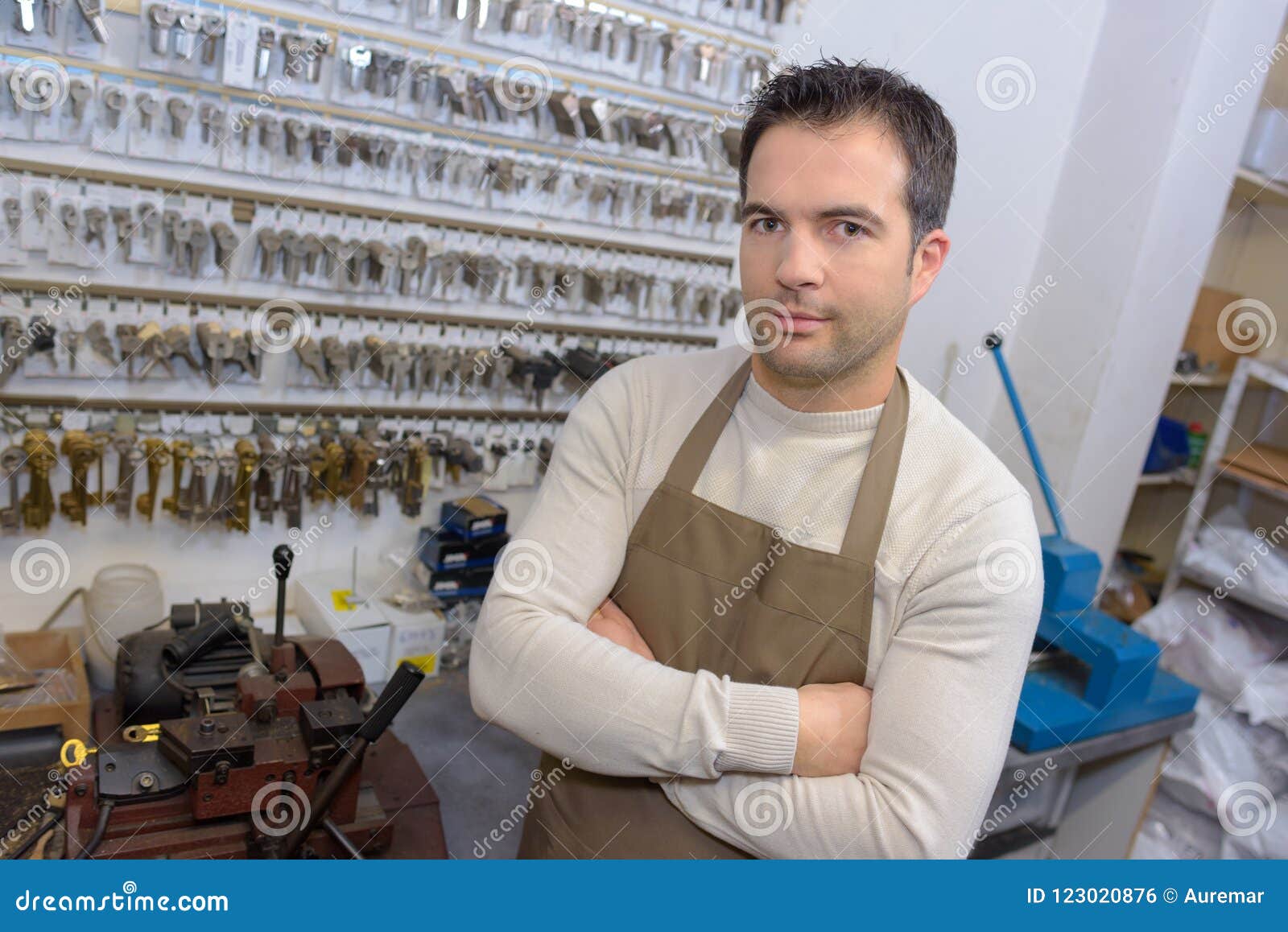 Locksmith in his shop stock photo. Image of produce - 123020876
