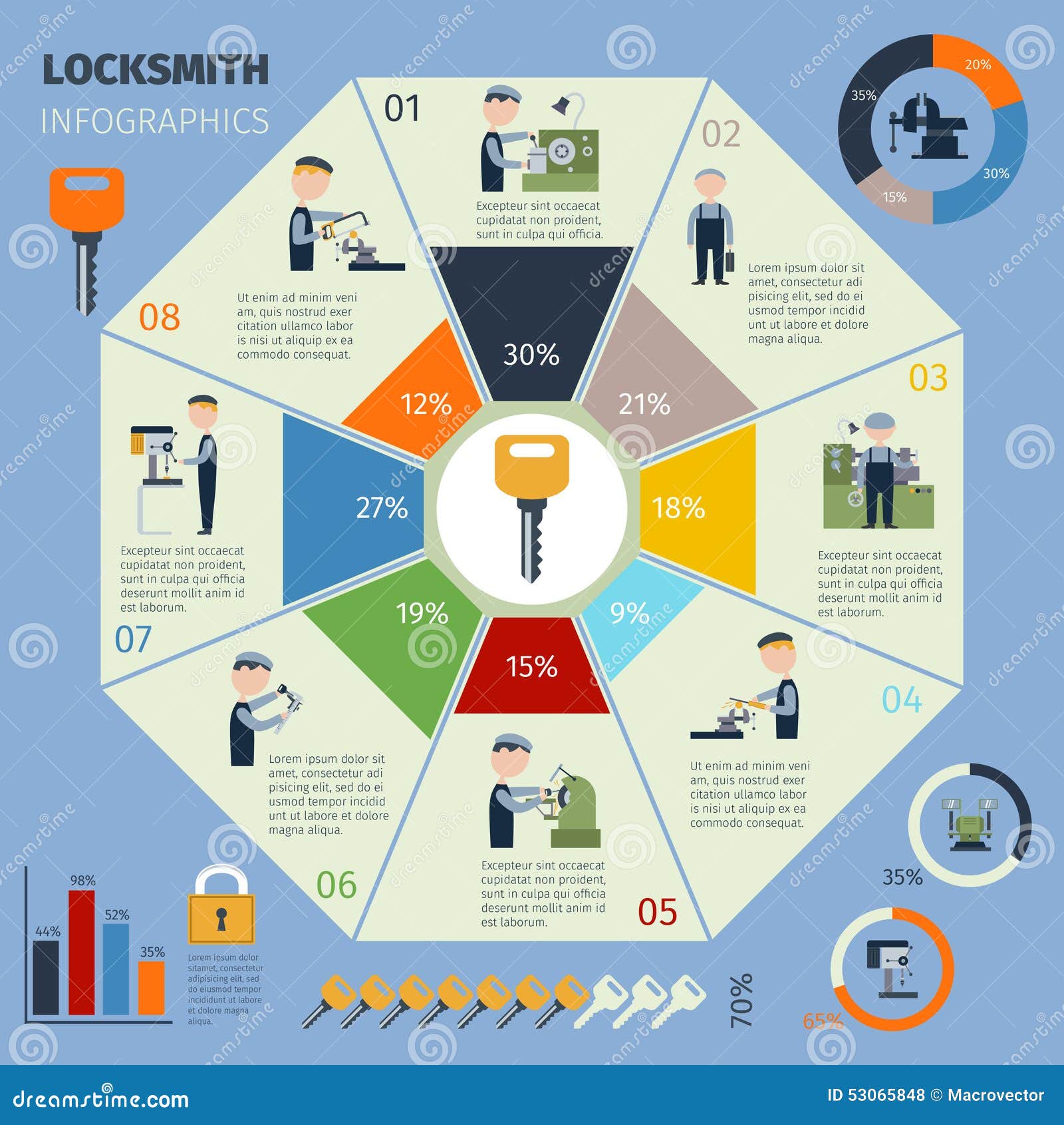 Locksmith Infographics Set stock vector. Illustration of keyhole - 53065848