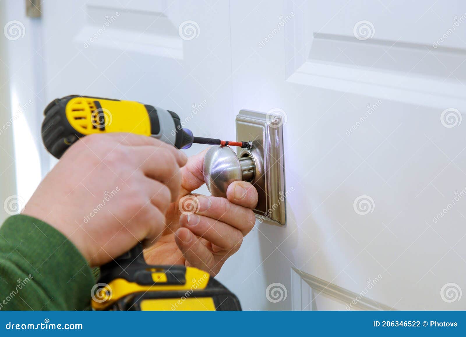 Locksmith Install the Door Dummy Lock in House Stock Photo - Image of ...