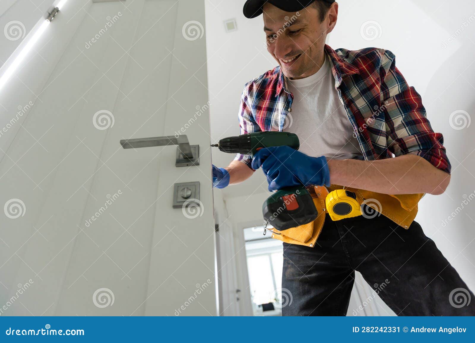 Locksmith Installation Changing Door Locks Stock Image - Image of ...