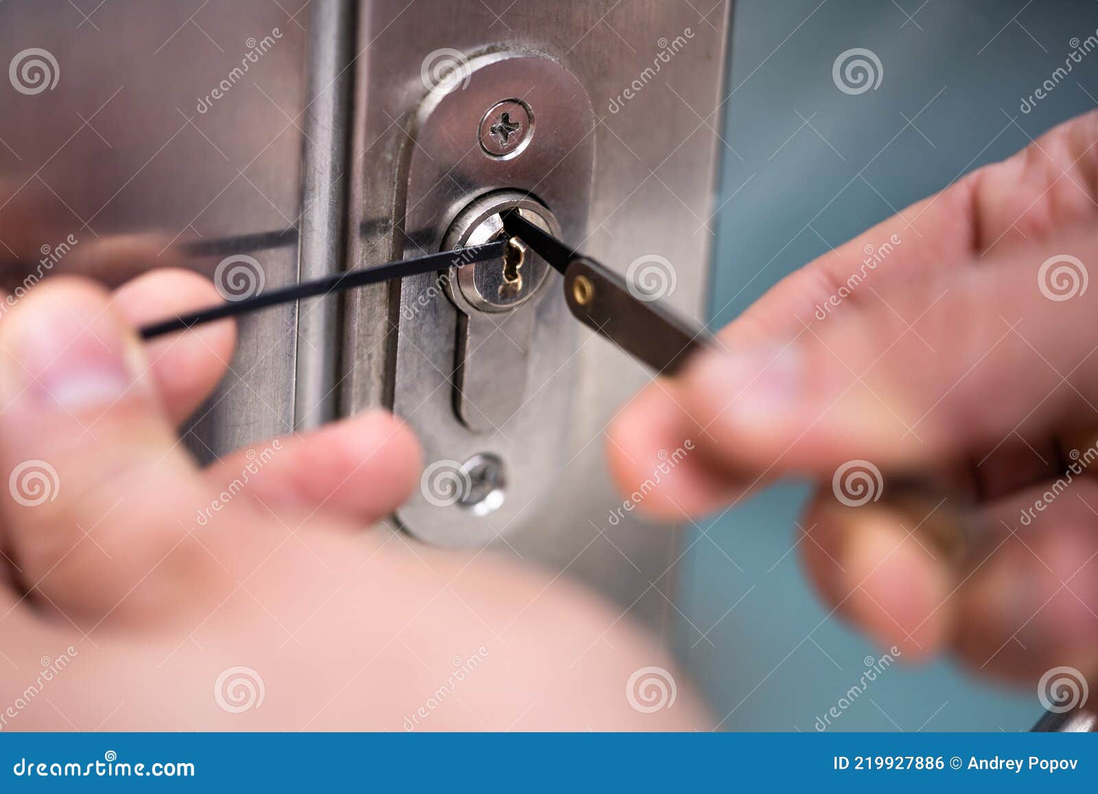 Locksmith Man Fixing Door Lock Stock Photo - Image of pick, robbery ...