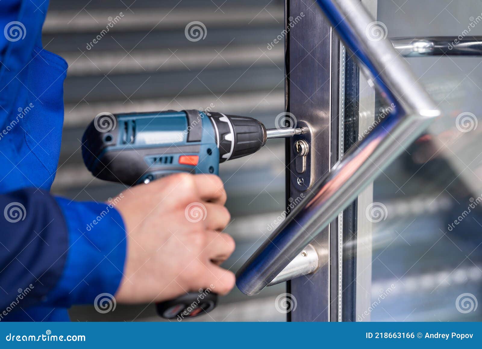 Locksmith Man Repairing stock photo. Image of replace - 218663166