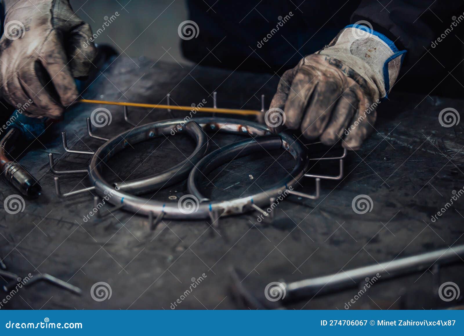The Locksmith Measures the Pieces of Steel and Preparing Them for ...