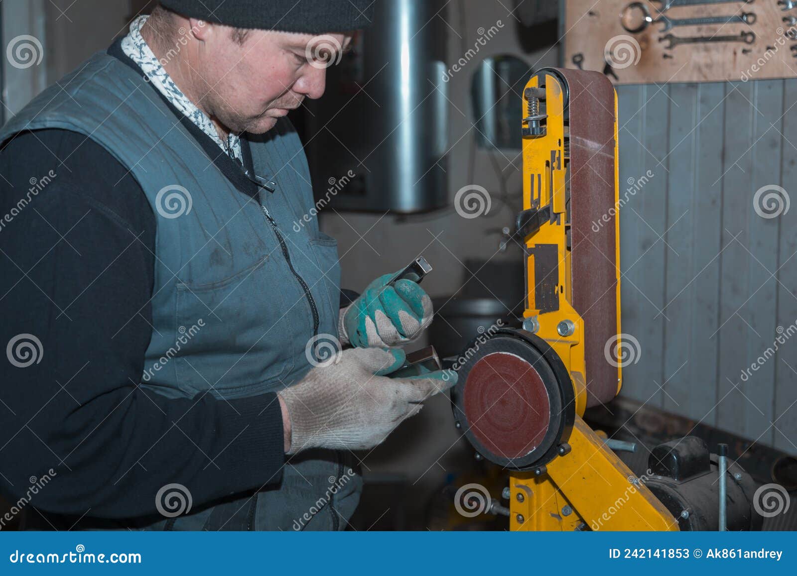 Locksmith Processes a Part on an Emery Machine Stock Image - Image of ...