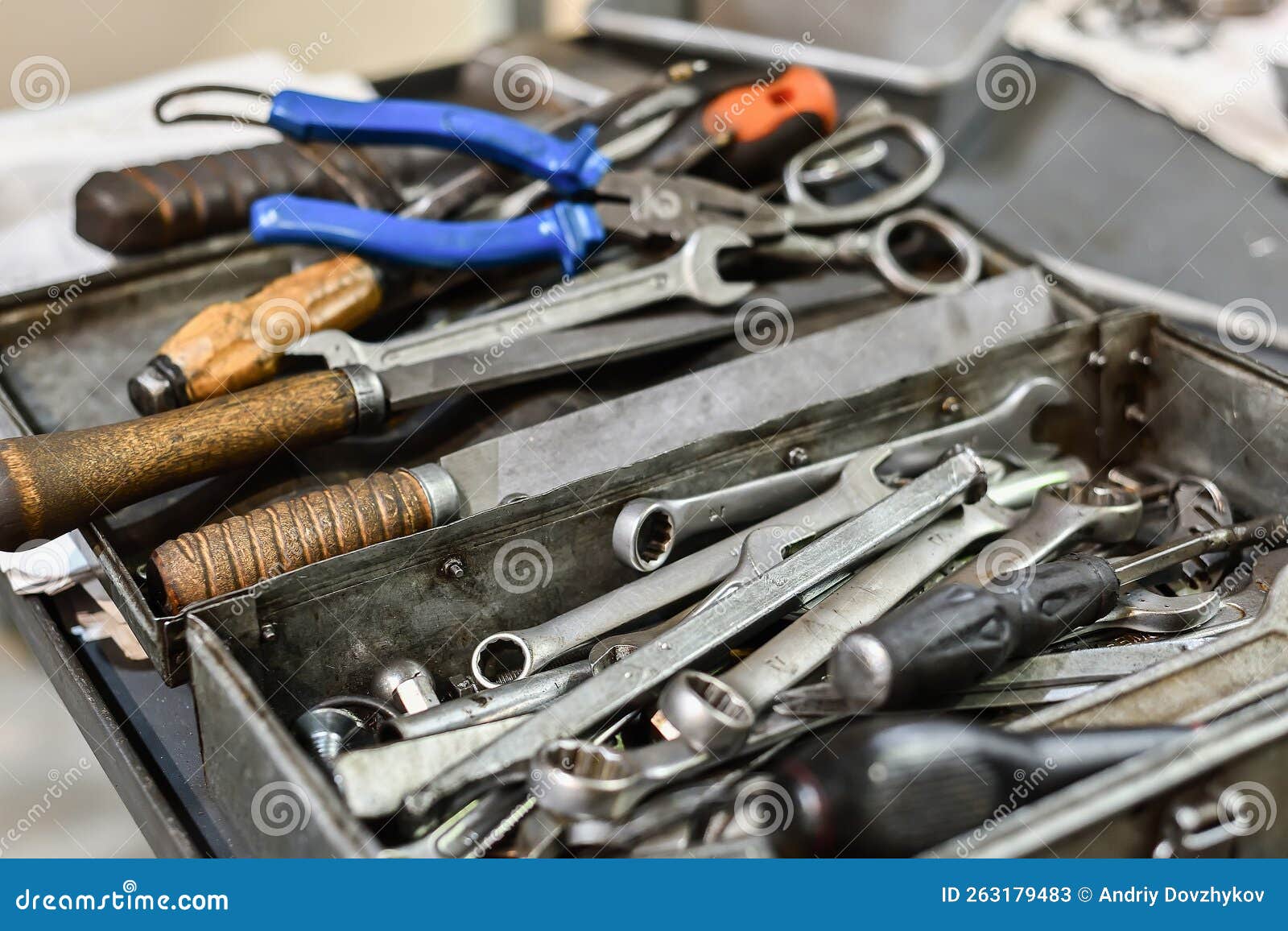 Locksmith`s Box with Keys and Tools for Repairing Mechanical Equipment ...