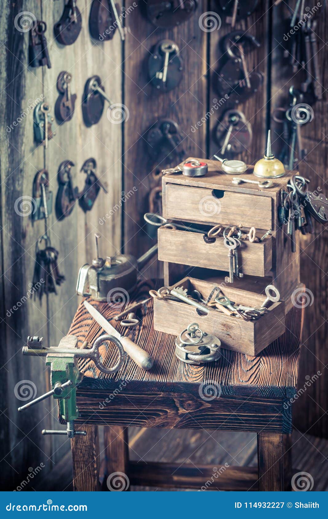 Locksmiths Workshop Full of Old Keys, Locks Stock Image - Image of ...