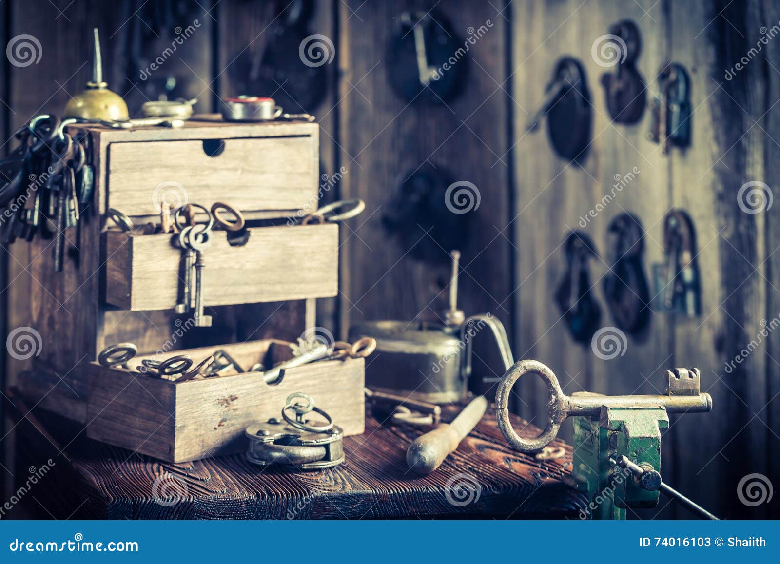 Locksmiths Workshop with Keys and Locks Stock Image - Image of metal ...