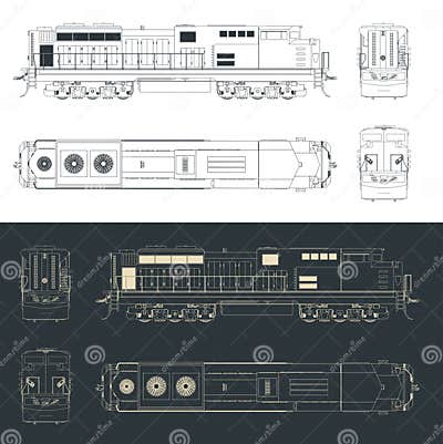 Locomotive blueprints stock vector. Illustration of train - 281680656