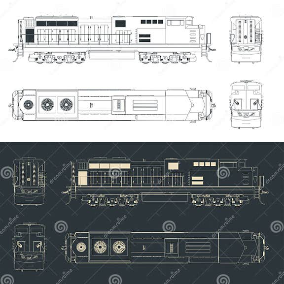 Locomotive blueprints stock vector. Illustration of train - 281680656