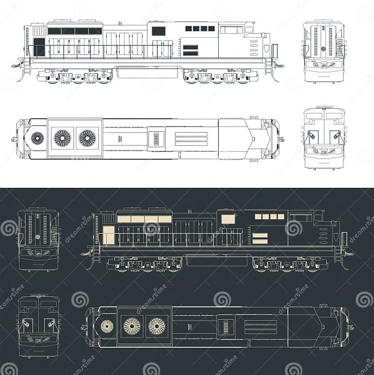 Locomotive blueprints stock vector. Illustration of train - 281680656