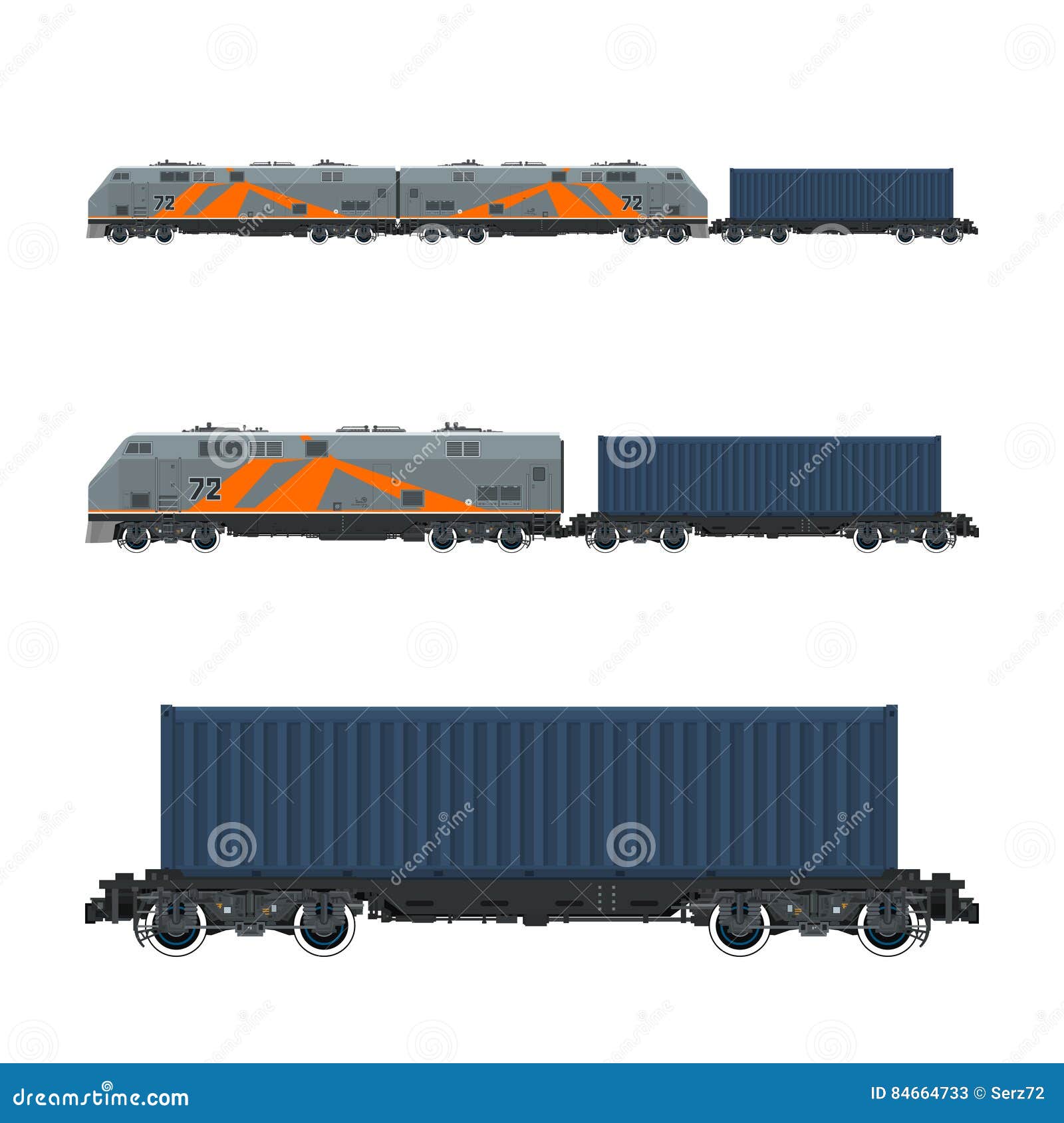 Locomotive with Container on Railroad Platform Stock Vector ...