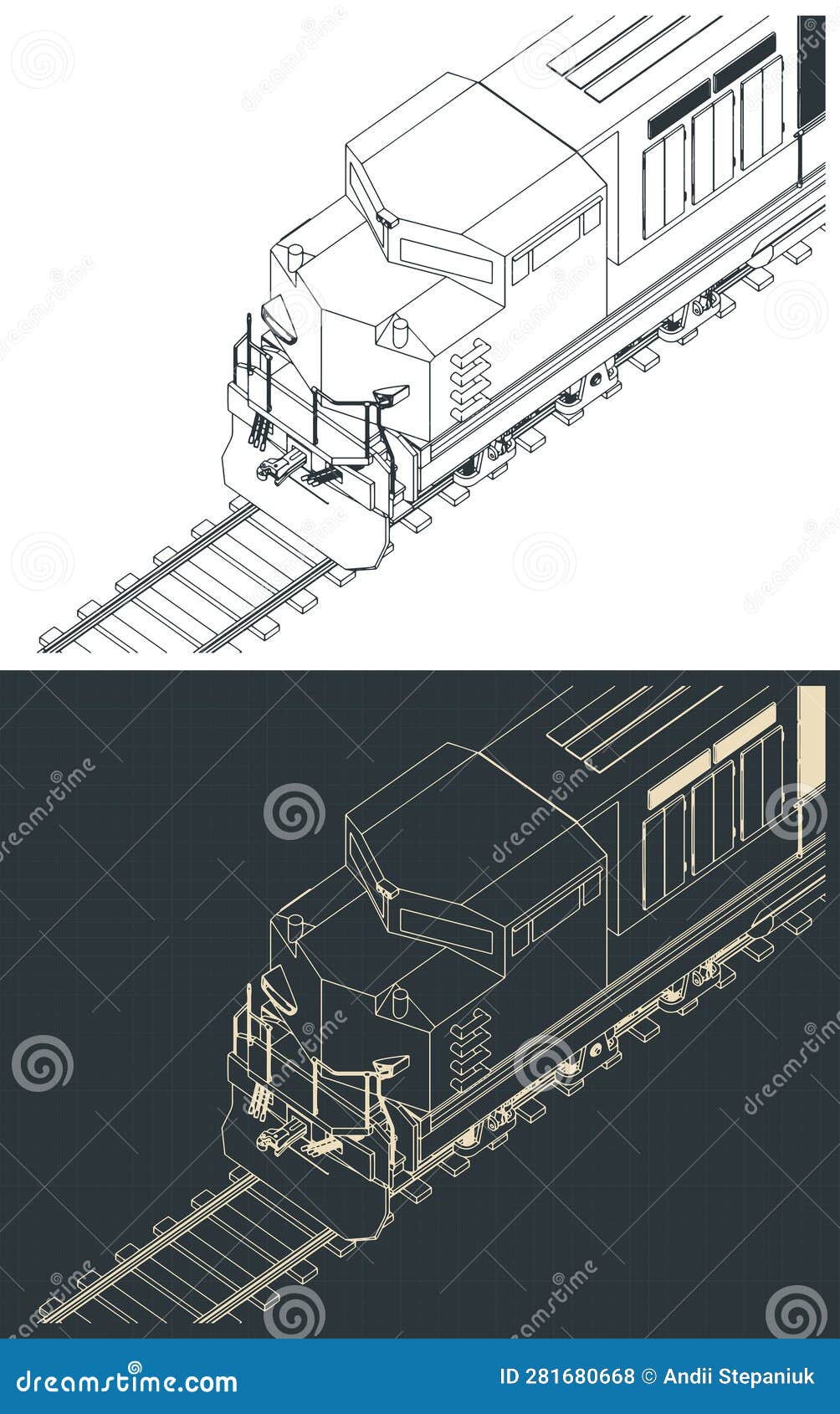 Locomotive Isometric Blueprints Close Up Stock Illustration ...