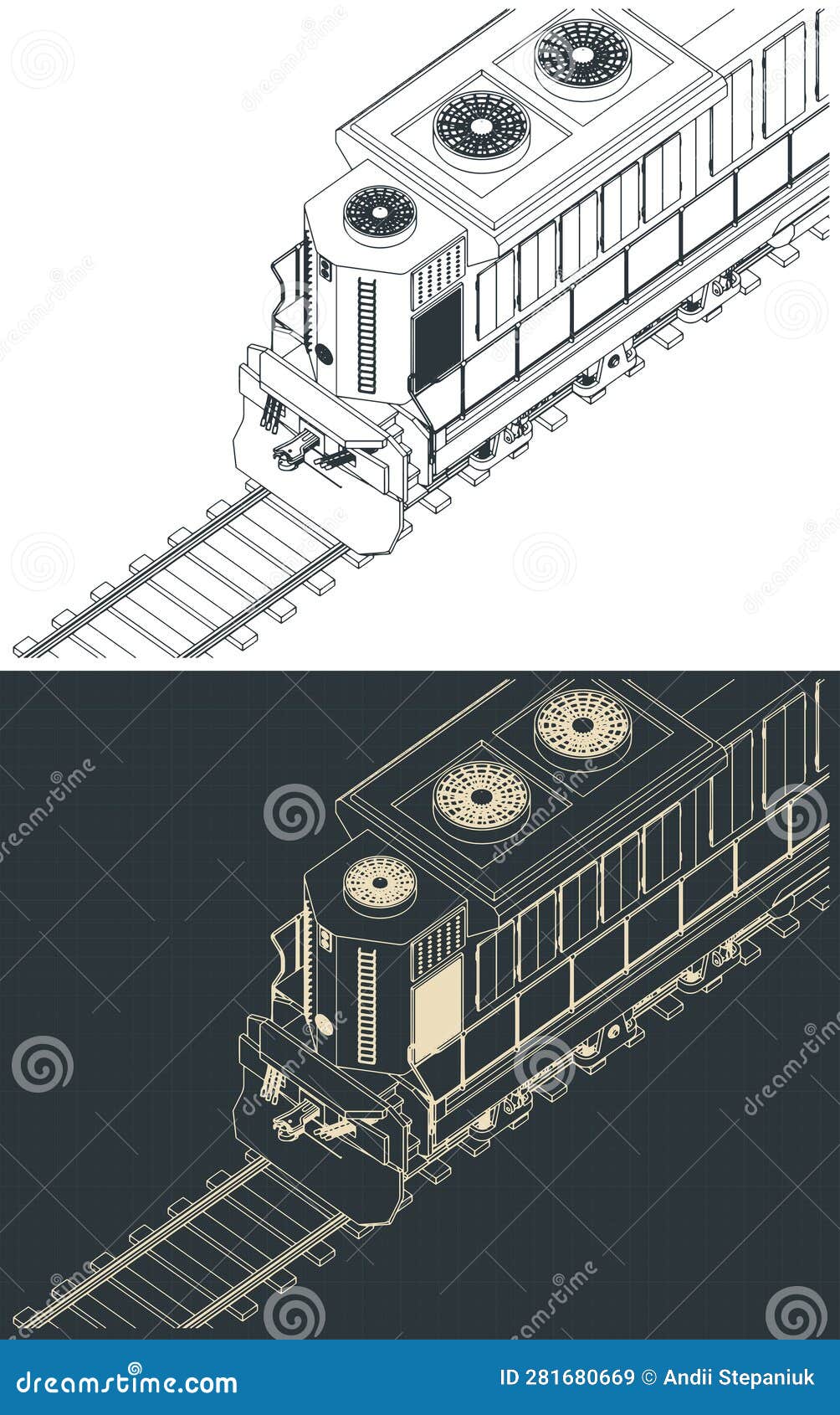 Locomotive Isometric Blueprints Close-up Stock Vector - Illustration of ...