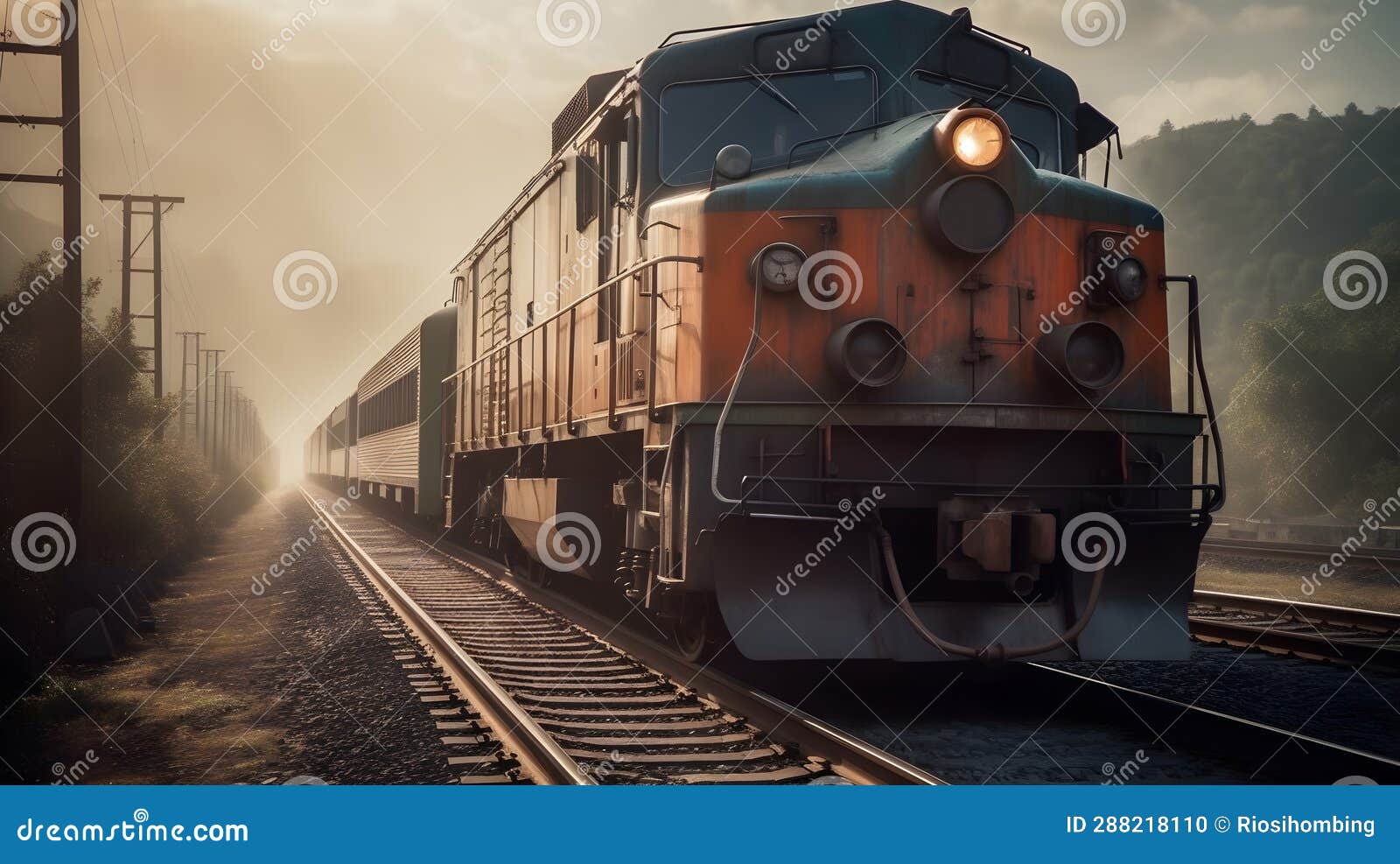 Locomotive Passenger Train Railway on a Rail Road Stock Illustration ...