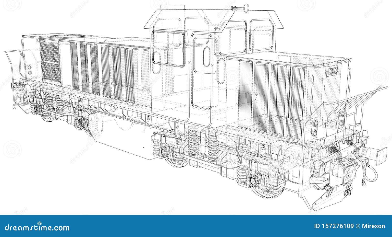 Locomotive Technical Wire-frame. Vector Rendering of 3d Stock Vector ...