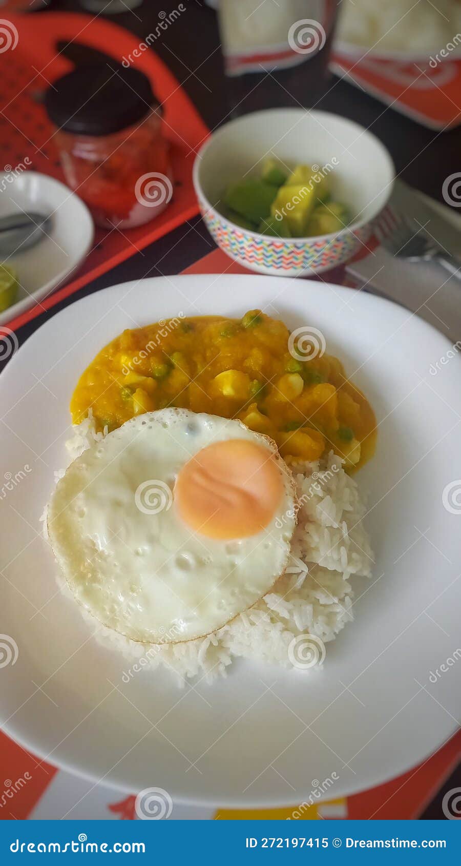 Locro, Typical Peruvian Dish, with Egg, Rice and Avocado Stock Image ...