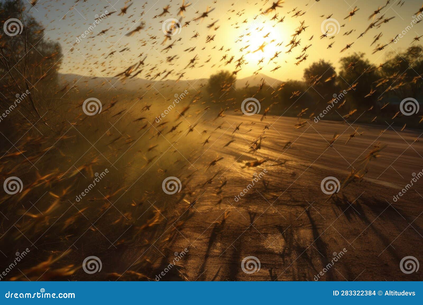 Locusts Casting Eerie Shadows on the Ground during Swarm Stock ...