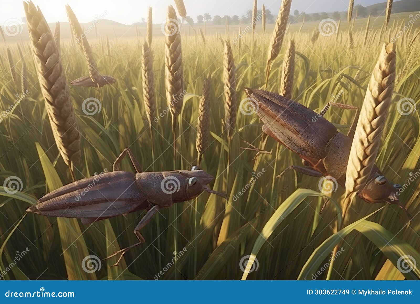 Locusts on Wheat Grain. Neural Network AI Generated Stock Image - Image ...