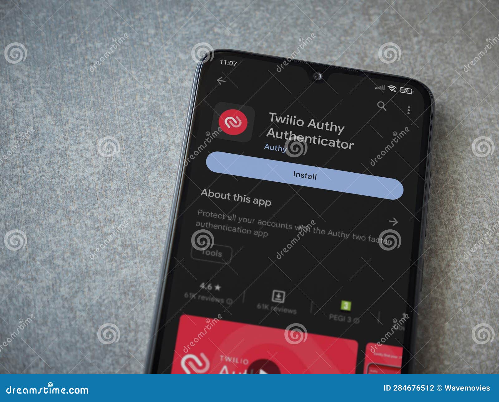 Twilio Authy Authenticator App Play Store Page On Smartphone On Ceramic