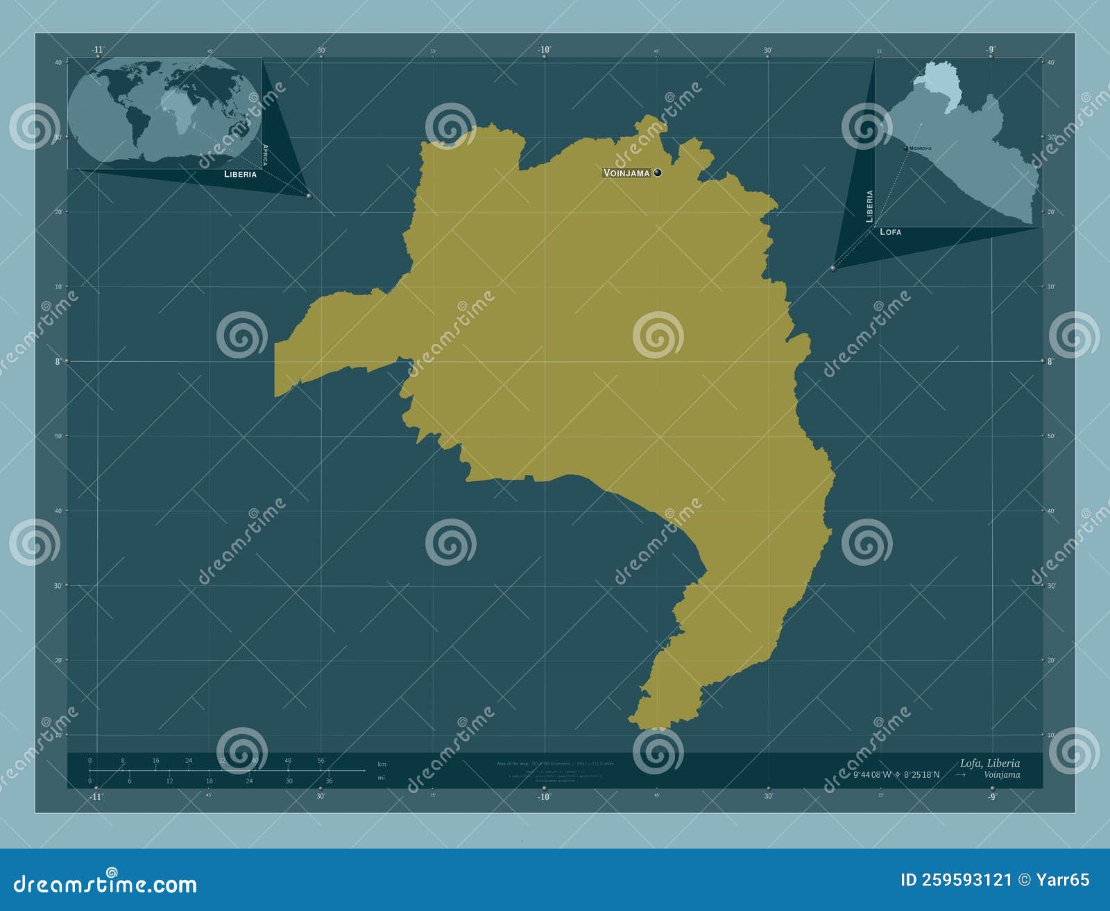 Lofa, Liberia. Solid. Labelled Points of Cities Stock Illustration ...