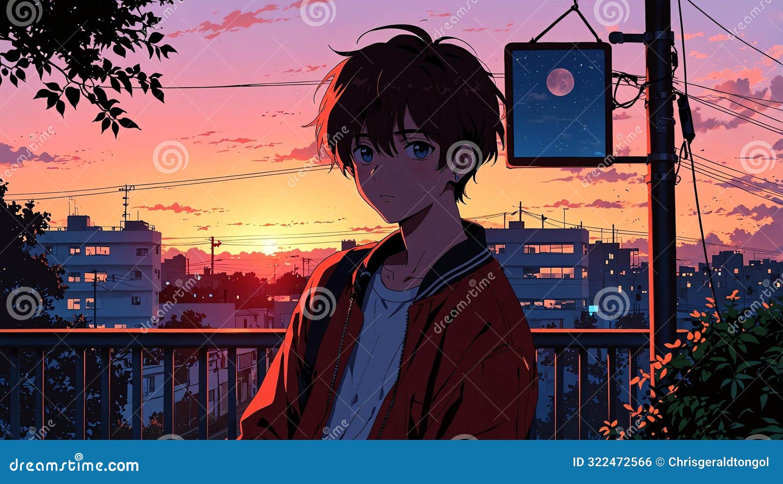 Lofi Aesthetic Anime Boy In Sunset Ai Generated Royalty-Free Stock ...
