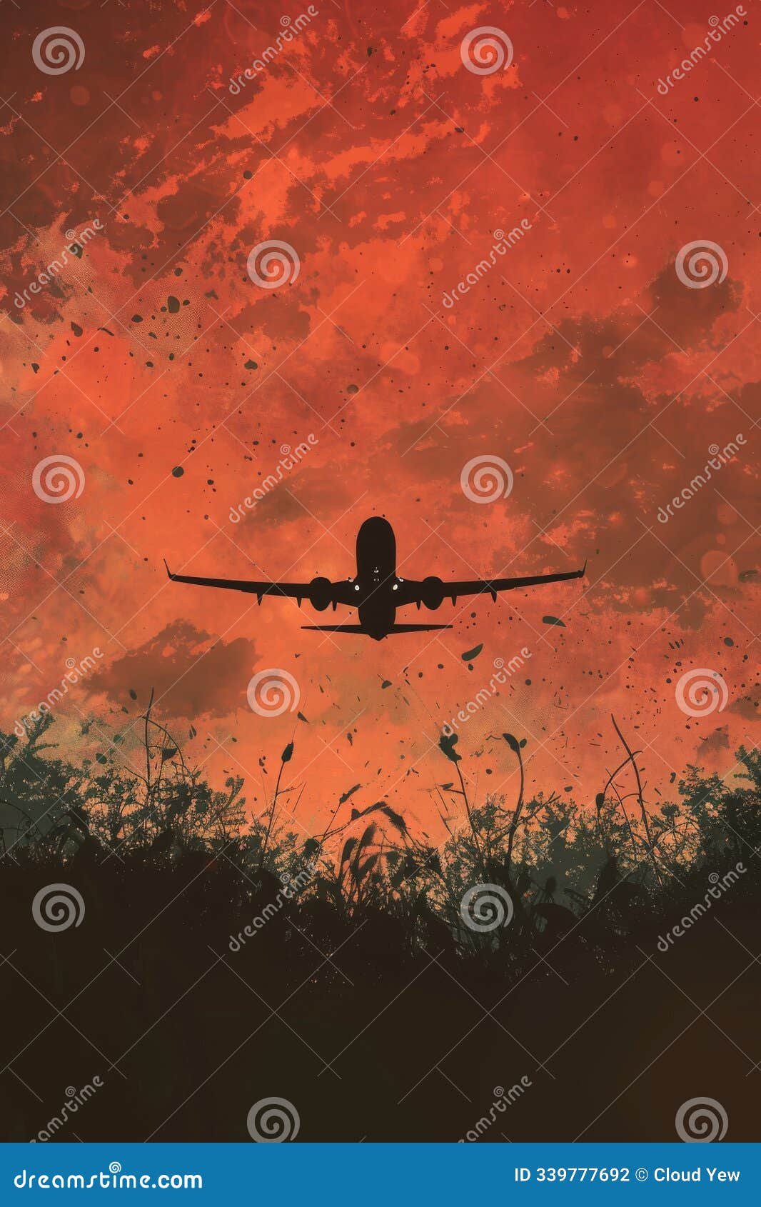Lofi Background with a Silhouette of an Airplane. Stock Illustration ...