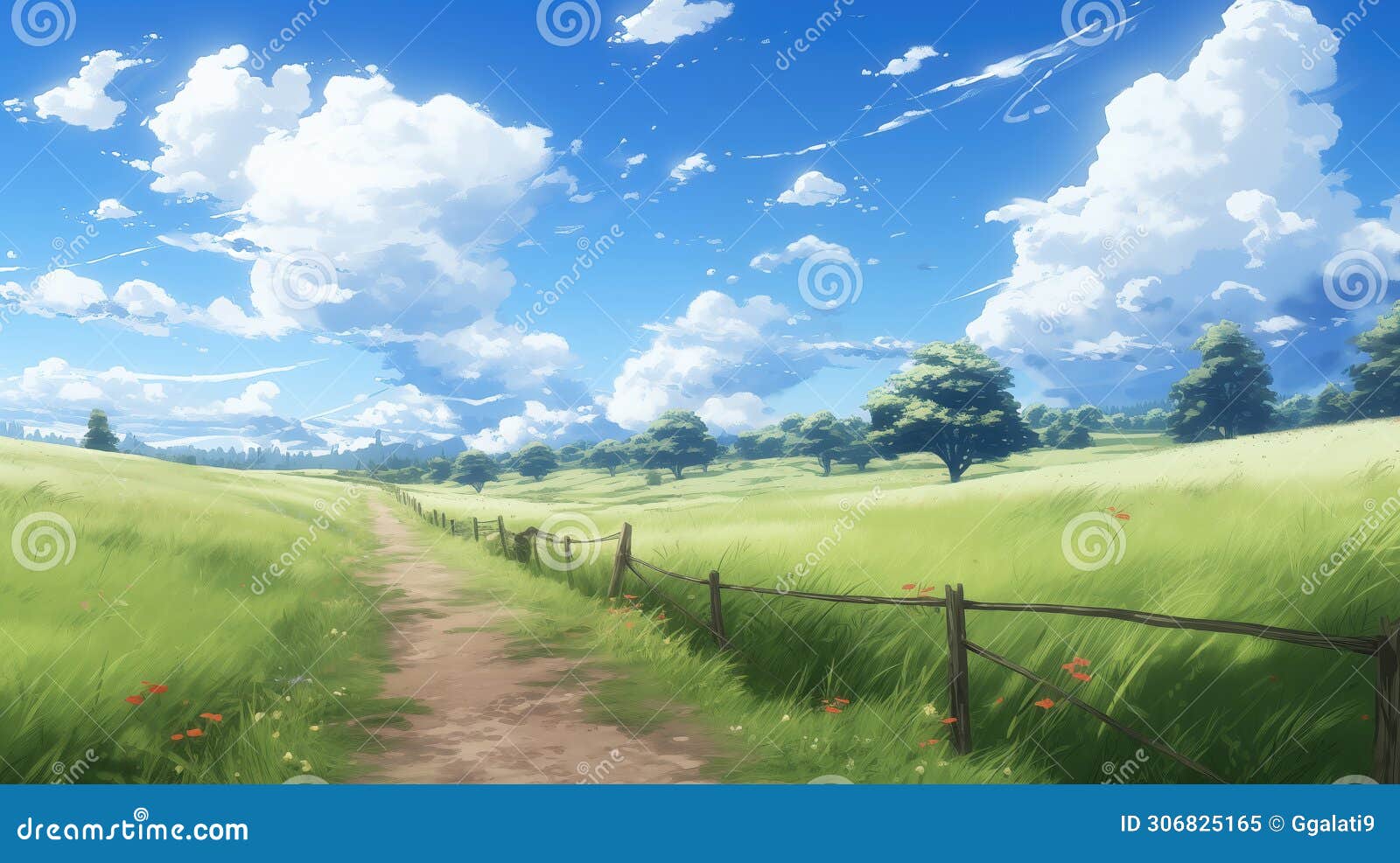 A Lofi Inspired Long Path Next To a Grass Field, Anime Artwork Stock ...