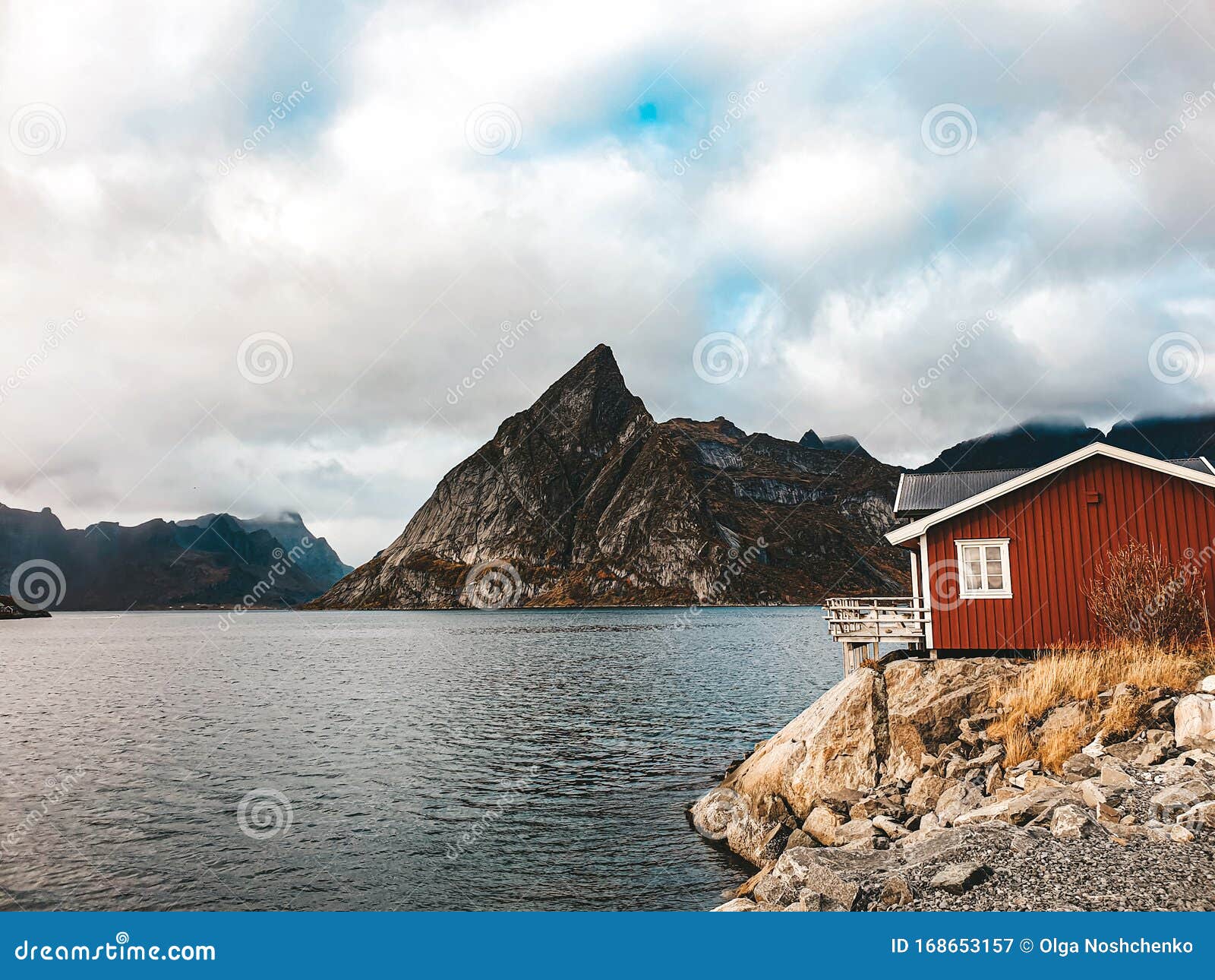 Lofoten mountain view stock image. Image of house, lofoten - 168653157